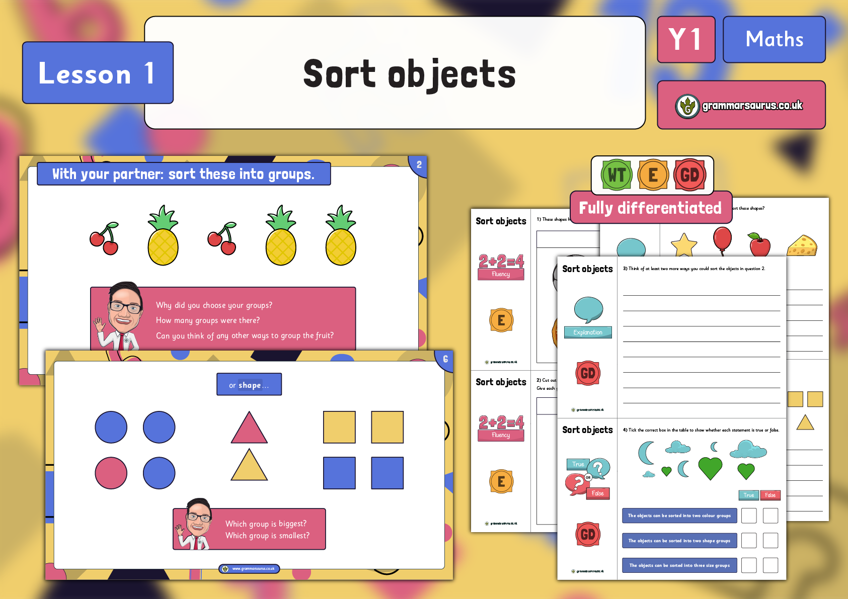 Year 1 Place Value (within 10) - Sort objects - Lesson 1 - Grammarsaurus