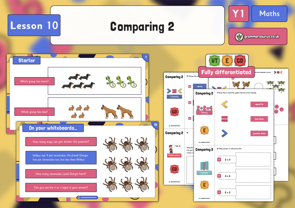 Year 1 Place Value (within 10) – Comparing 2 – Lesson 10 - Grammarsaurus