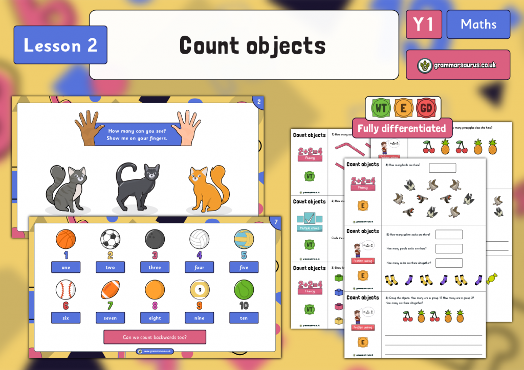 Year 1 Place Value (within 10) - Count objects - Lesson 2 - Grammarsaurus