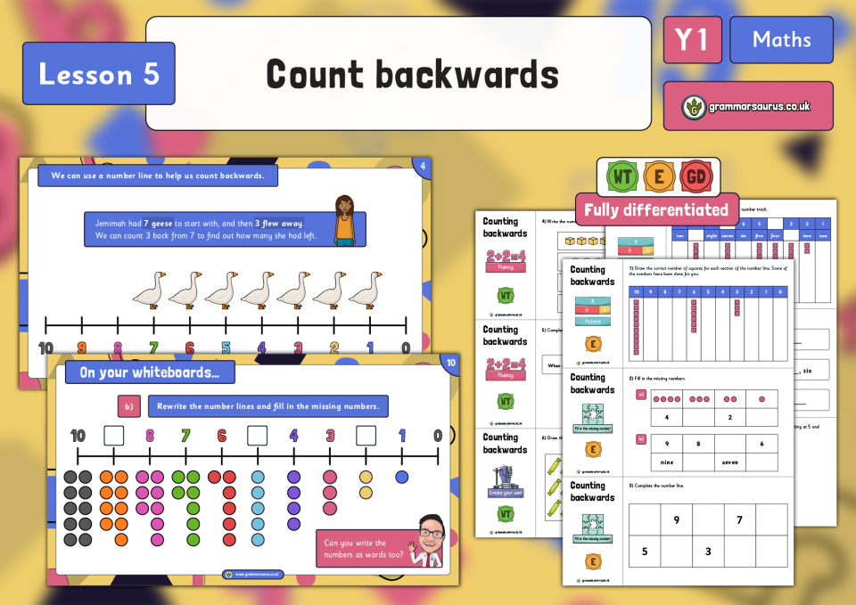 Year 1 Place Value (within 10) - Count backwards - Lesson 5 - Grammarsaurus