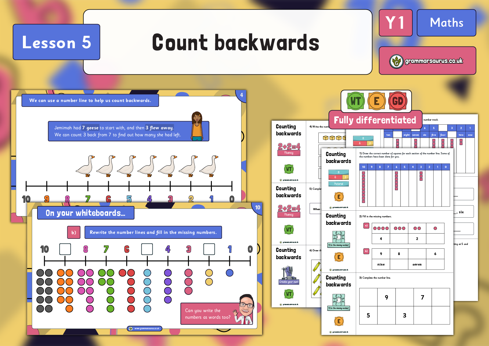 Year 1 Place Value (within 10) - Count backwards - Lesson 5 - Grammarsaurus