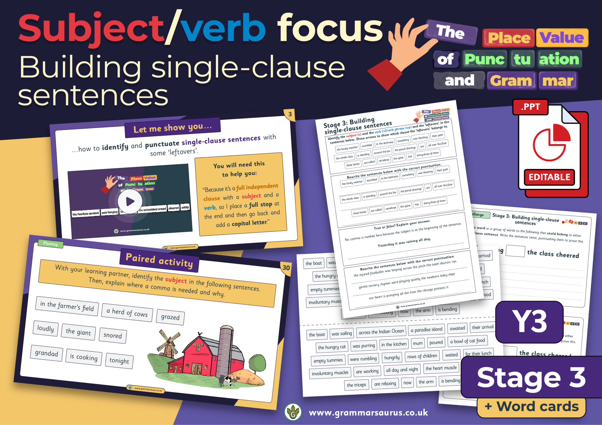 Year 3 Place Value of Punctuation and Grammar - Building single-clause ...