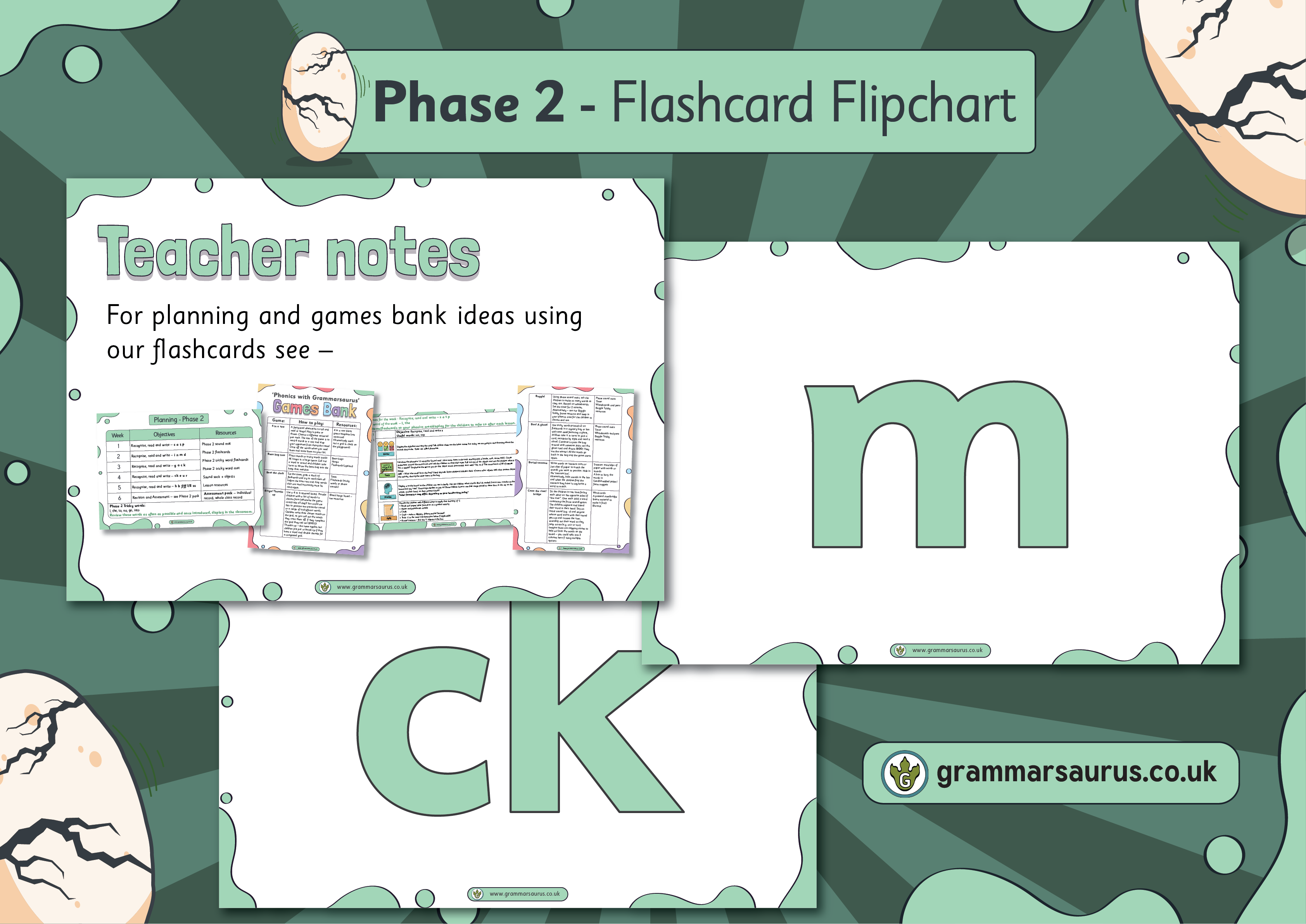 Phonics Phase 2 - Flashcard Flipchart - Grammarsaurus