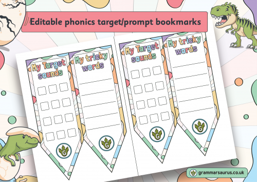 Phonics Display - Editable phonics target/prompts bookmarks - Grammarsaurus