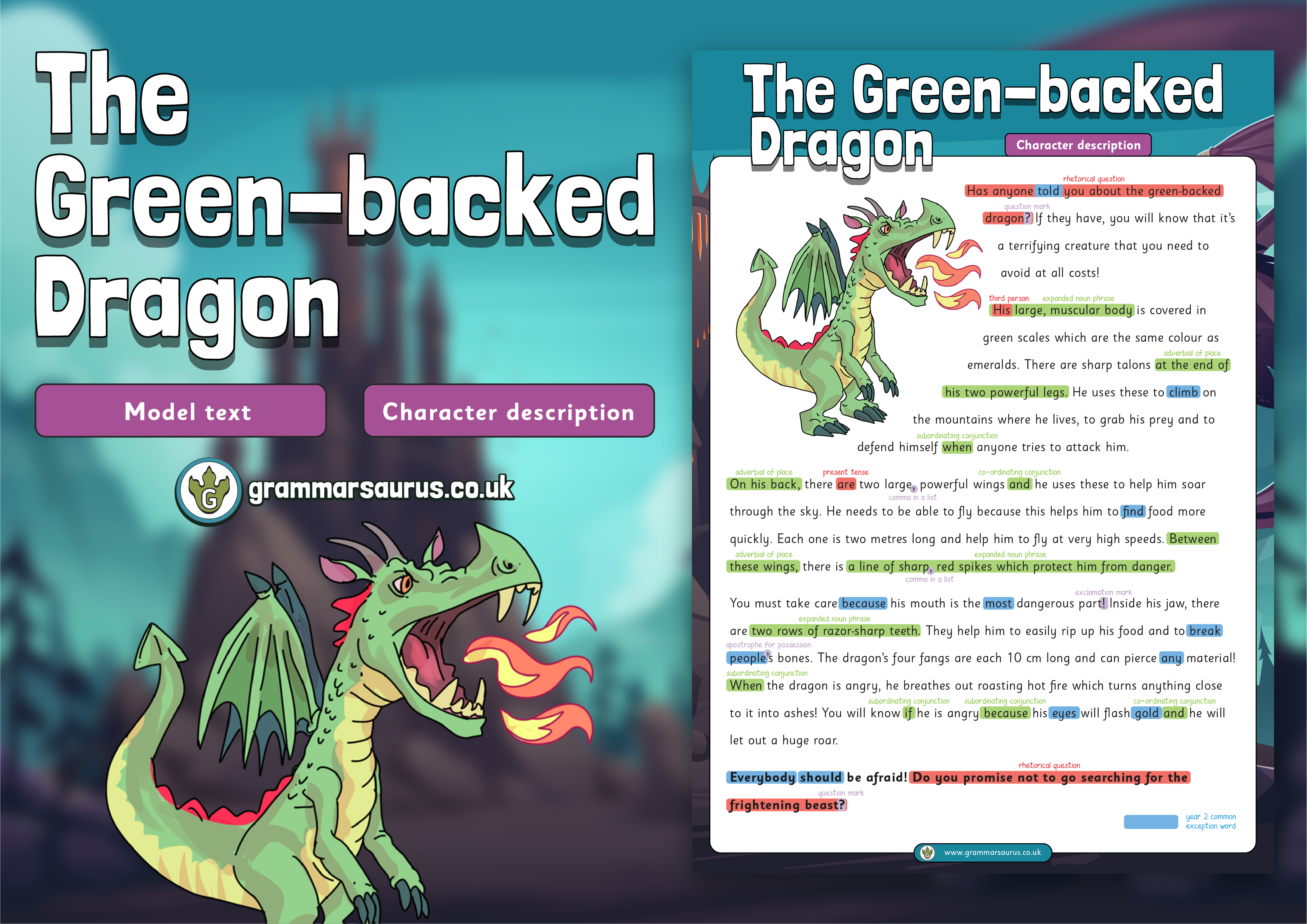 Year 2 Model Text - Character description - The Green-backed Dragon ...