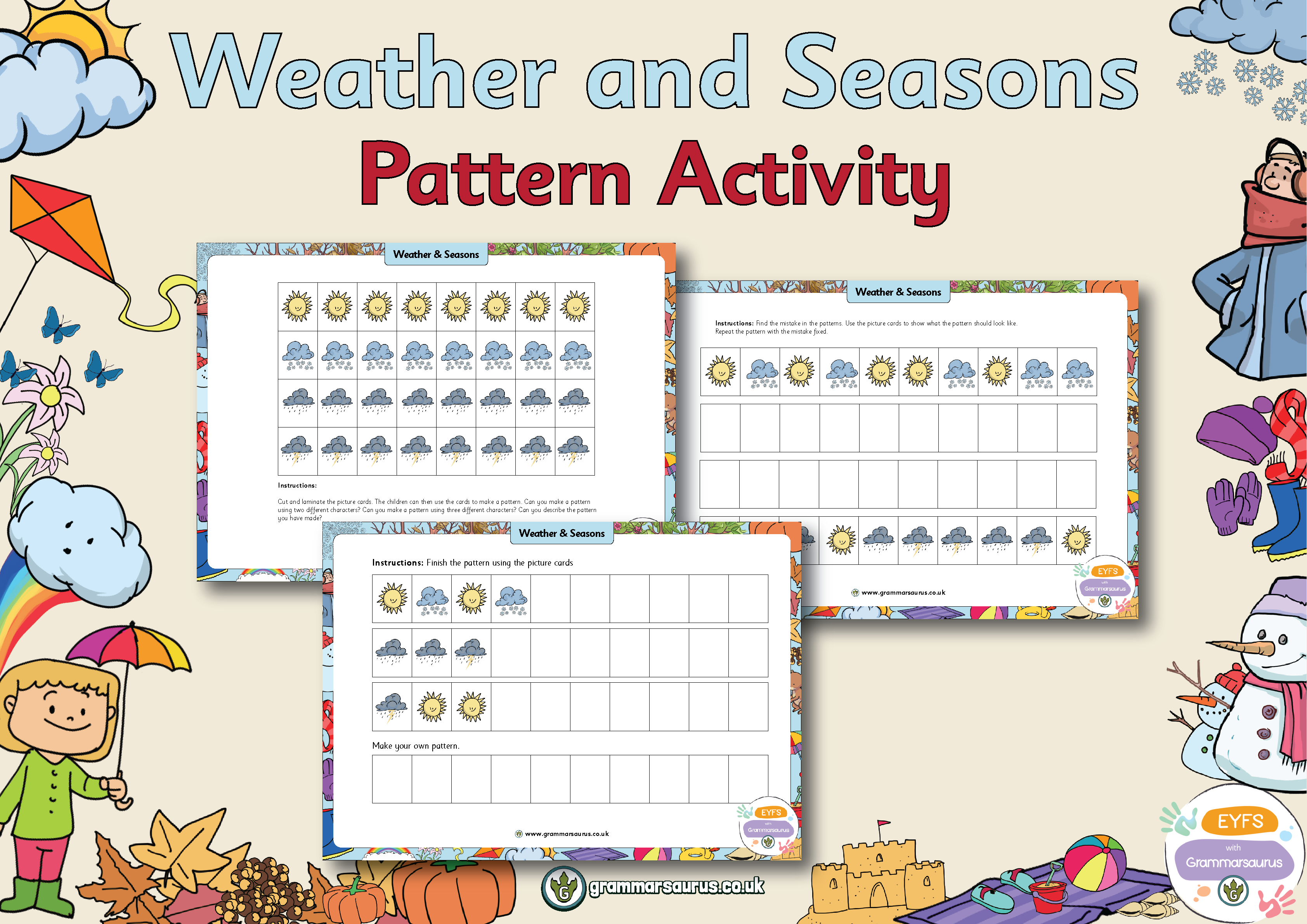 EYFS Weather and Seasons - Pattern Activity - Grammarsaurus