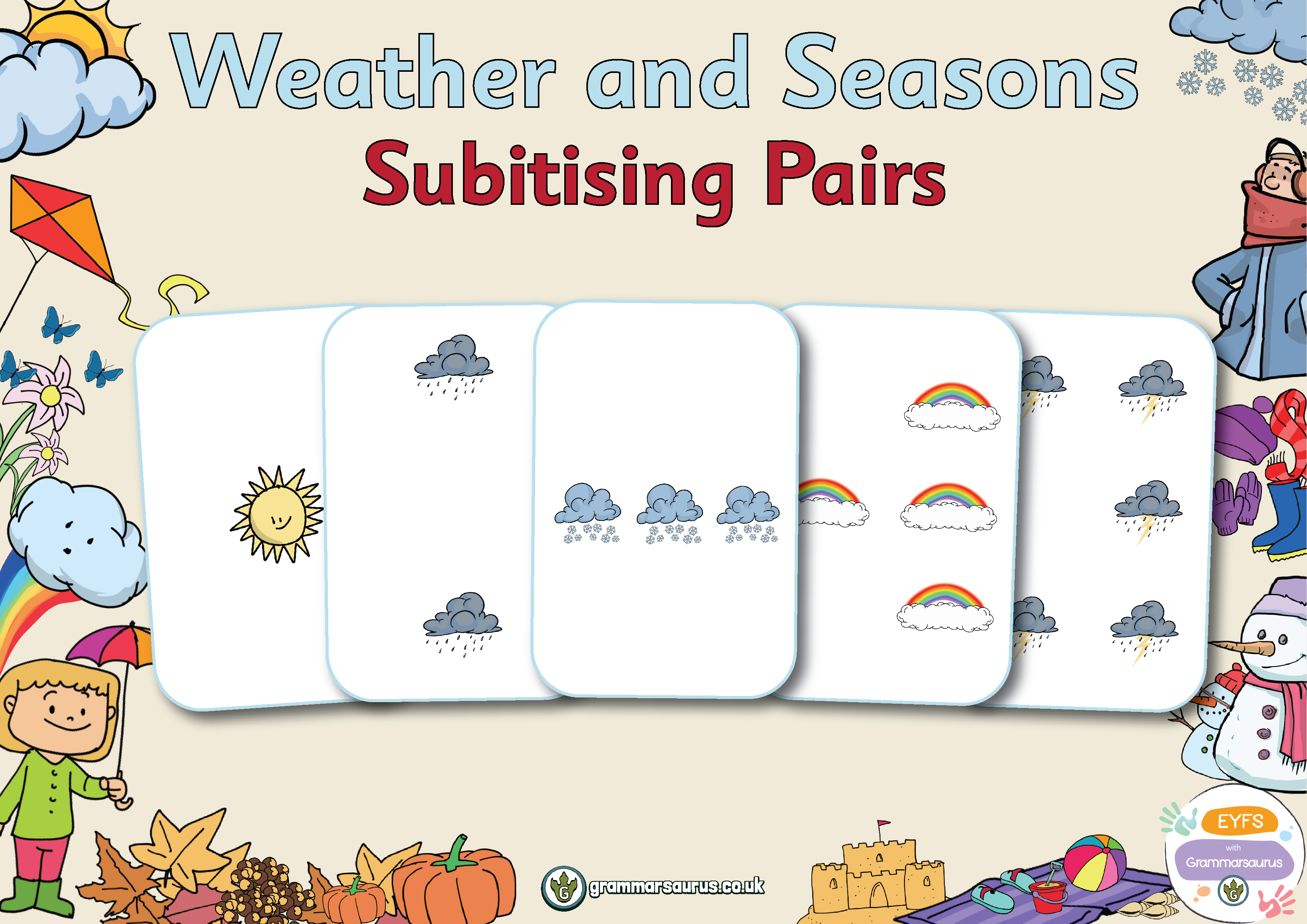 EYFS Weather and Seasons - Subitising Pairs - Grammarsaurus