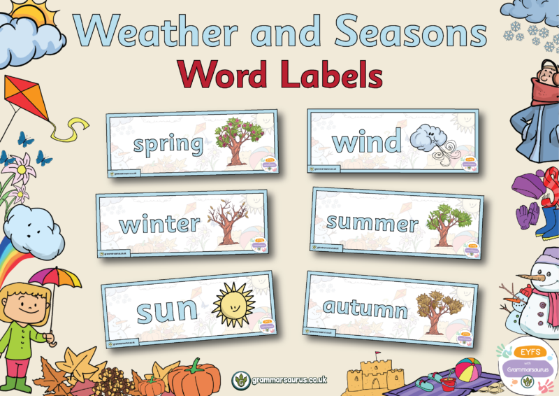 EYFS Weather and Seasons - Word Labels - Grammarsaurus