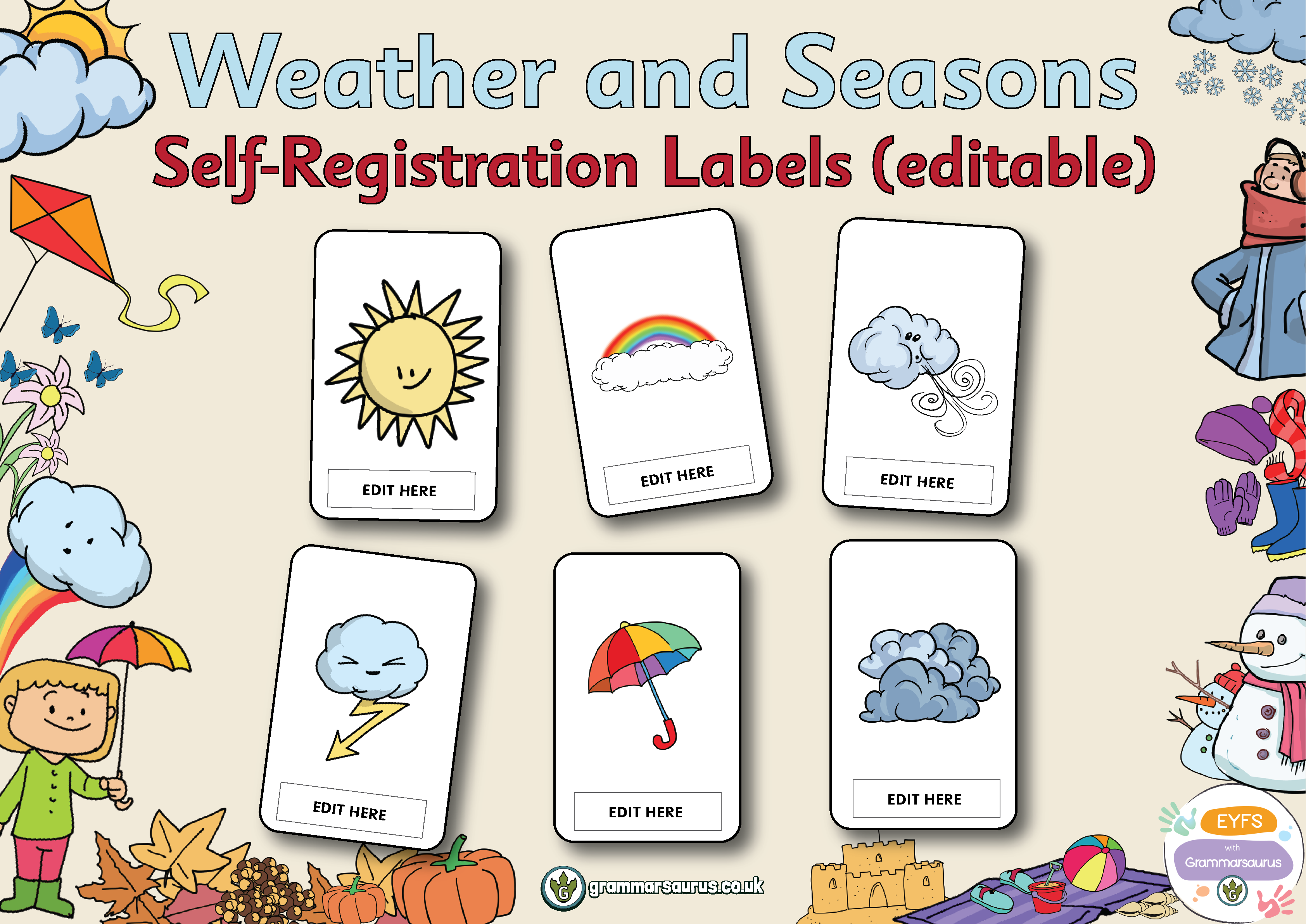 EYFS Weather and Seasons - Self Registration Labels (editable ...