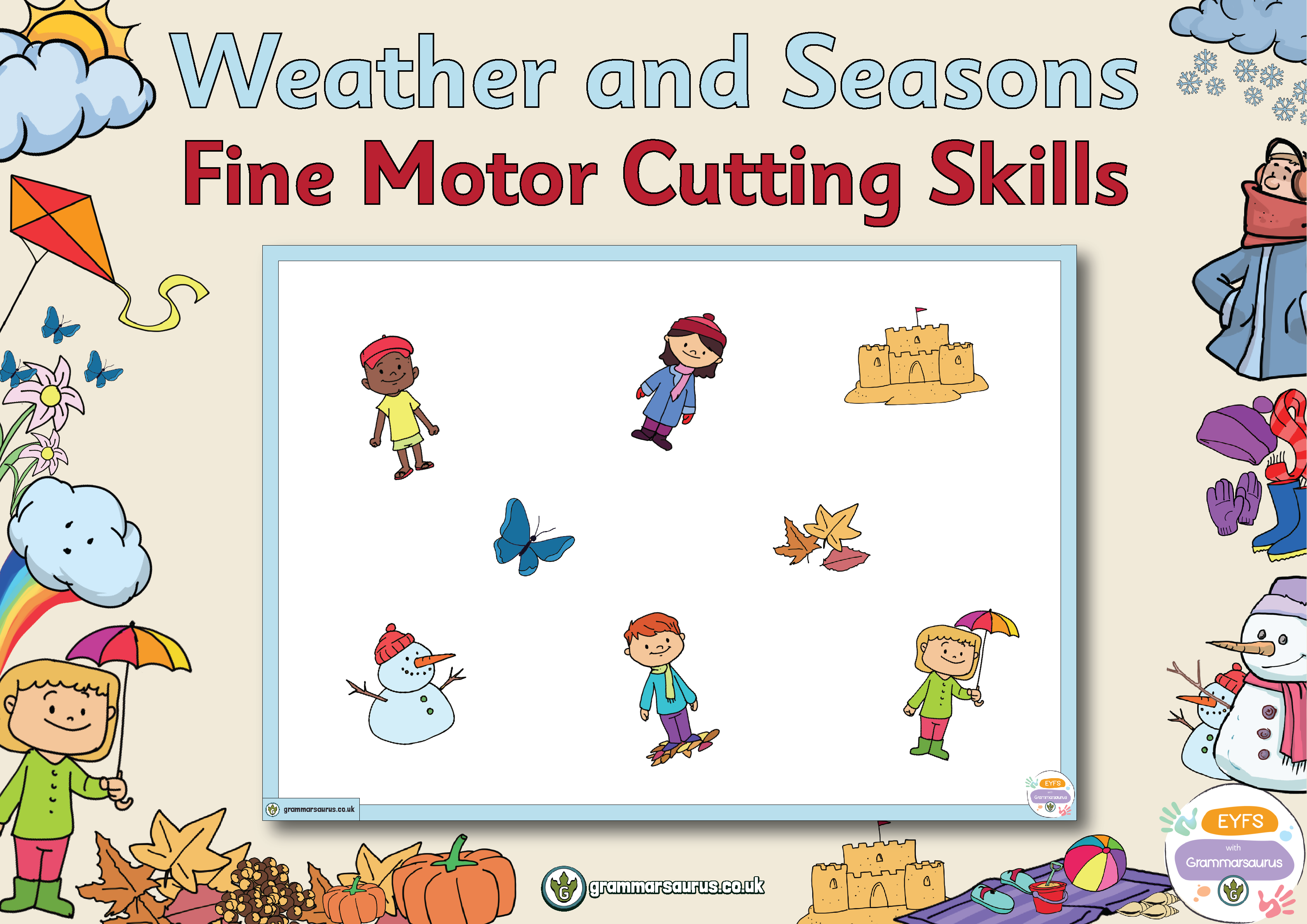 EYFS Weather and Seasons - Fine Motor Cutting Skills - Grammarsaurus