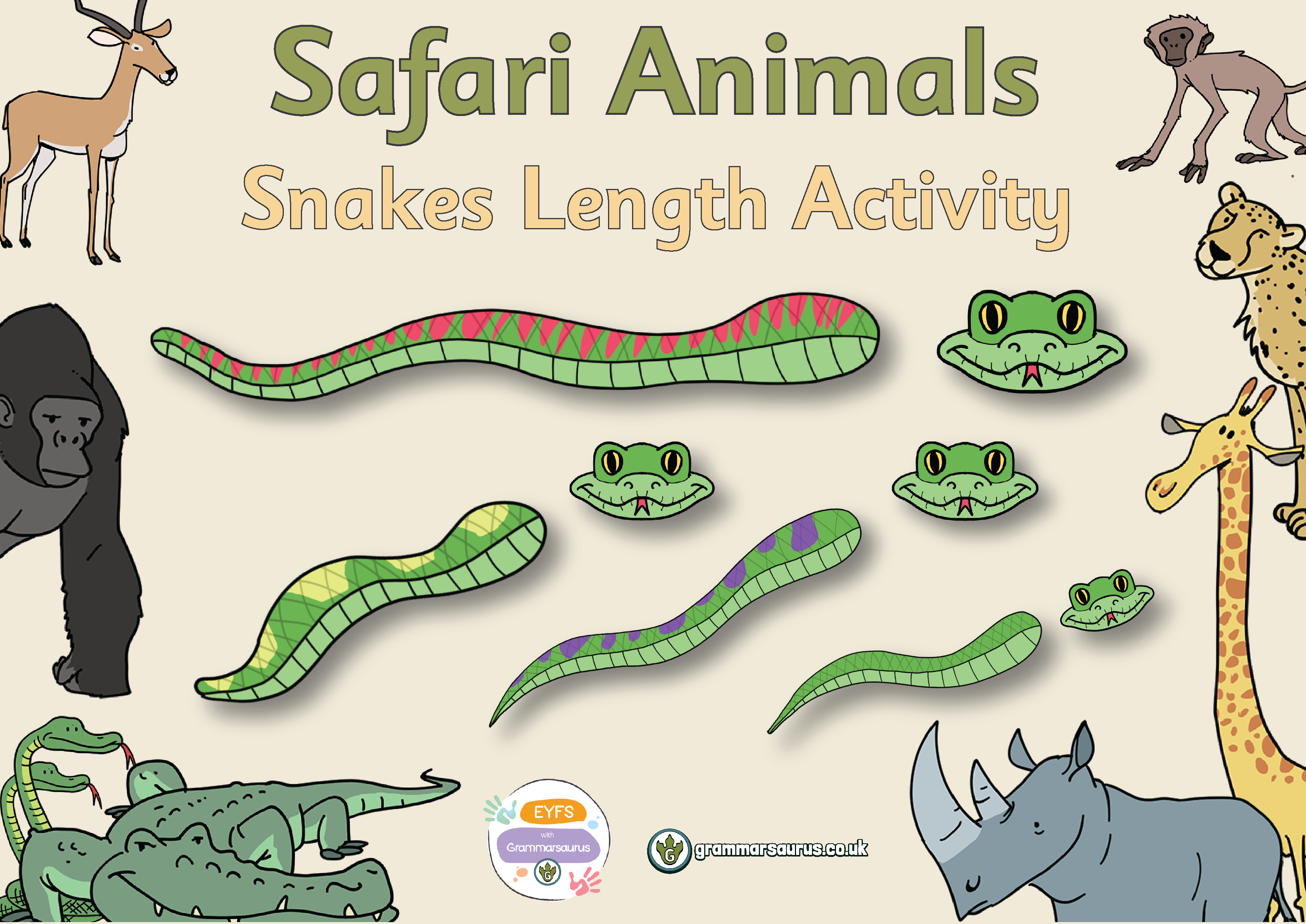 EYFS Safari Animals - Snakes Length Activity - Grammarsaurus