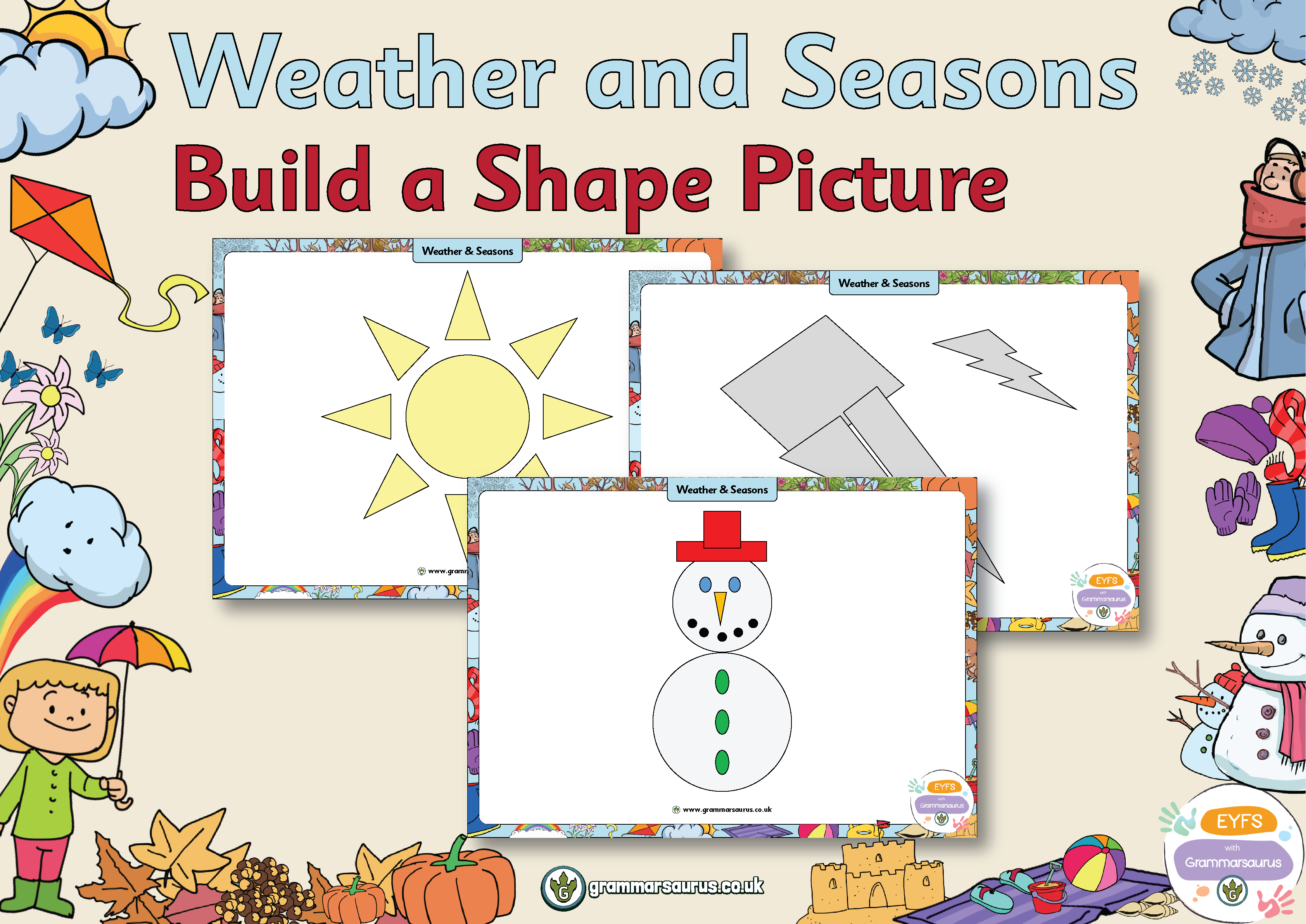 EYFS Weather and Seasons - Build a Shape Picture - Grammarsaurus