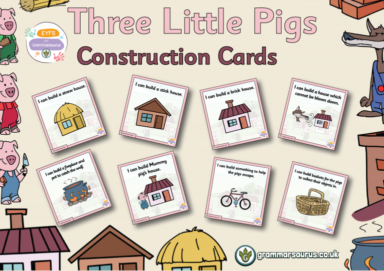 EYFS Three Little Pigs - Construction Cards - Grammarsaurus