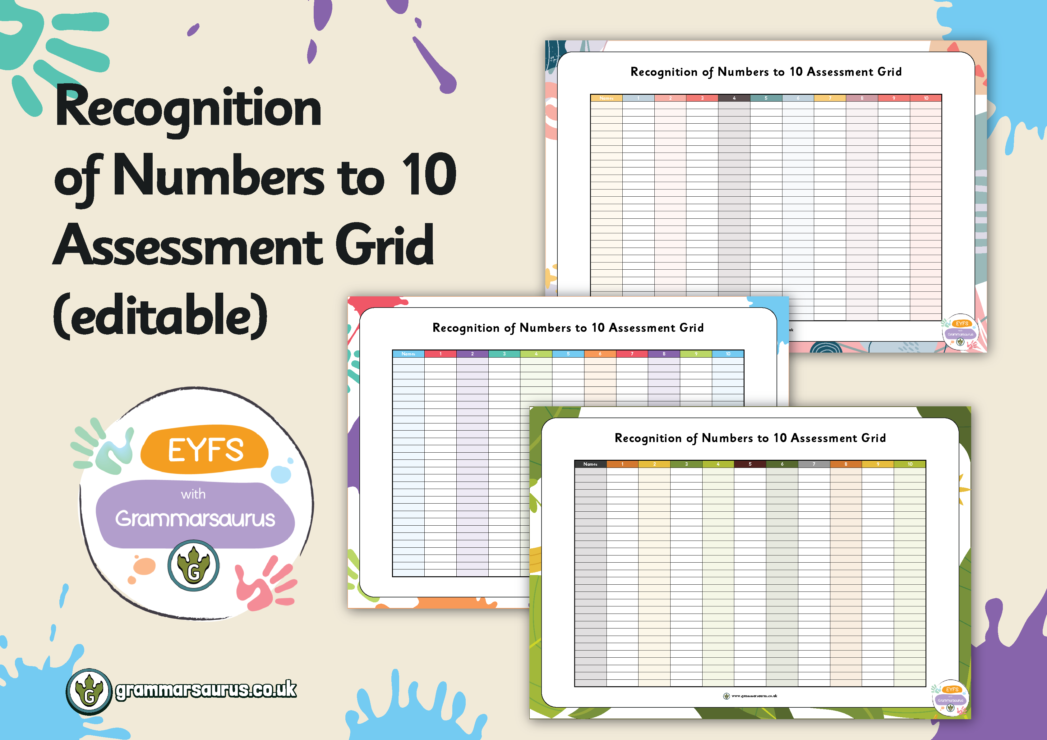 EYFS Assessment - Recognition of Numbers to 10 Assessment Grid ...