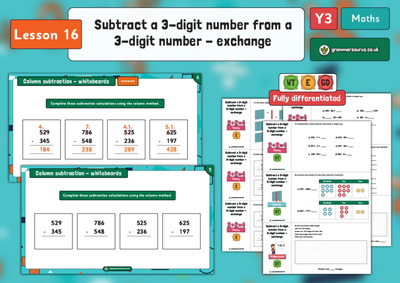 Year 3 Addition and Subtraction – Subtract a 3-digit number from a 3 ...