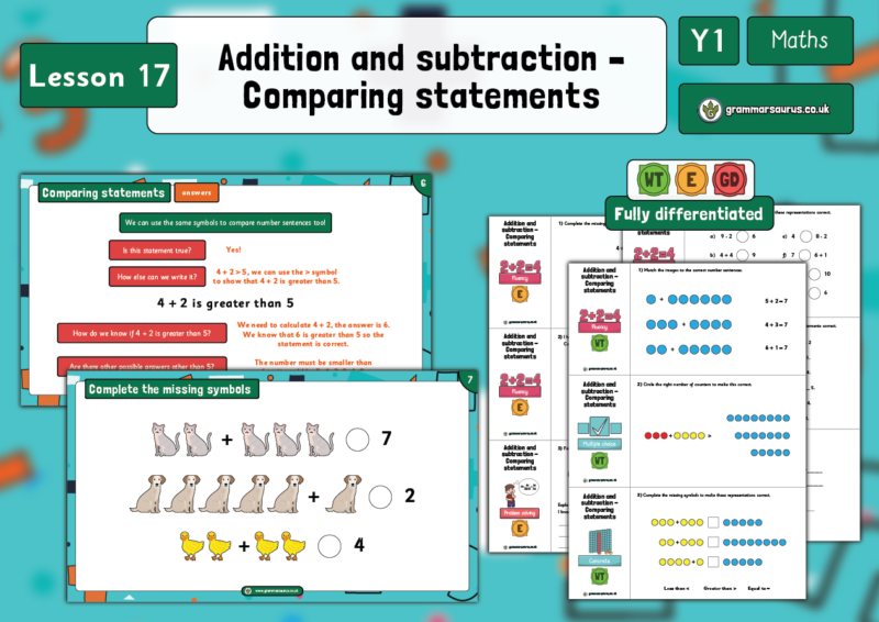 Year 1 Addition and Subtraction (within 10) - Comparing statements ...