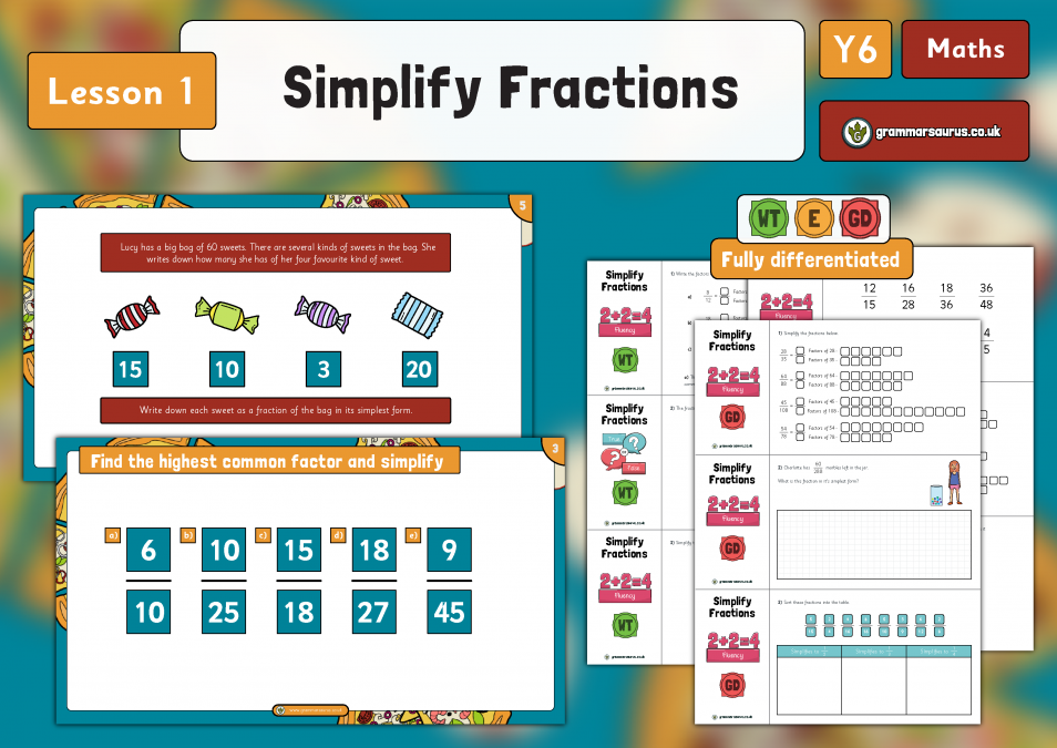 Year 6 Fractions - Simplify Fractions - Lesson 1 - Grammarsaurus