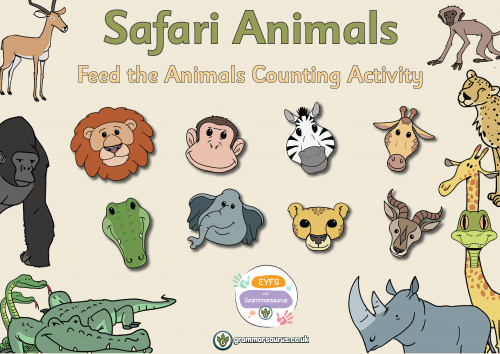 EYFS Safari Animals - Feed the Animals Counting Activity - Grammarsaurus