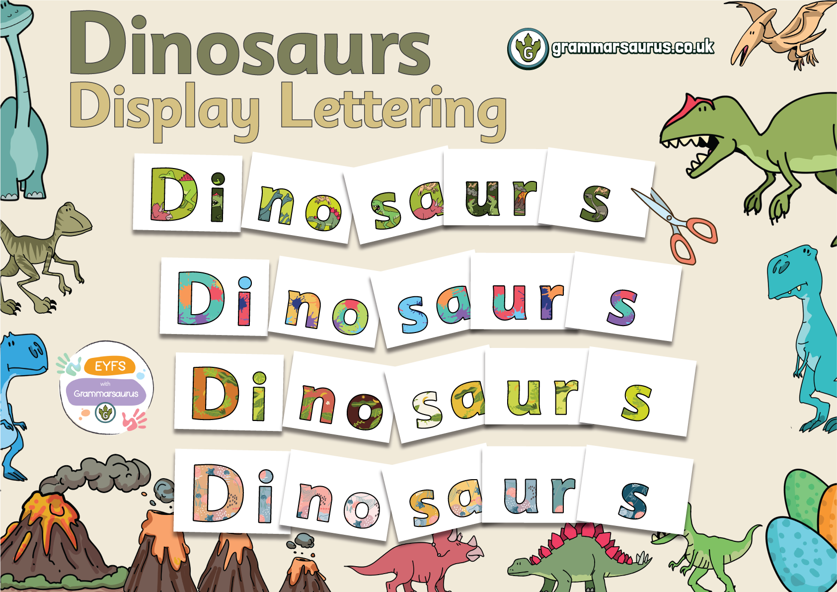 EYFS Dinosaurs - Display Lettering - Grammarsaurus