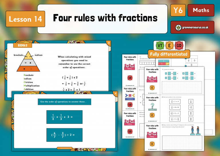 Year 6 Fractions – Four rules with fractions – Lesson 14 - Grammarsaurus