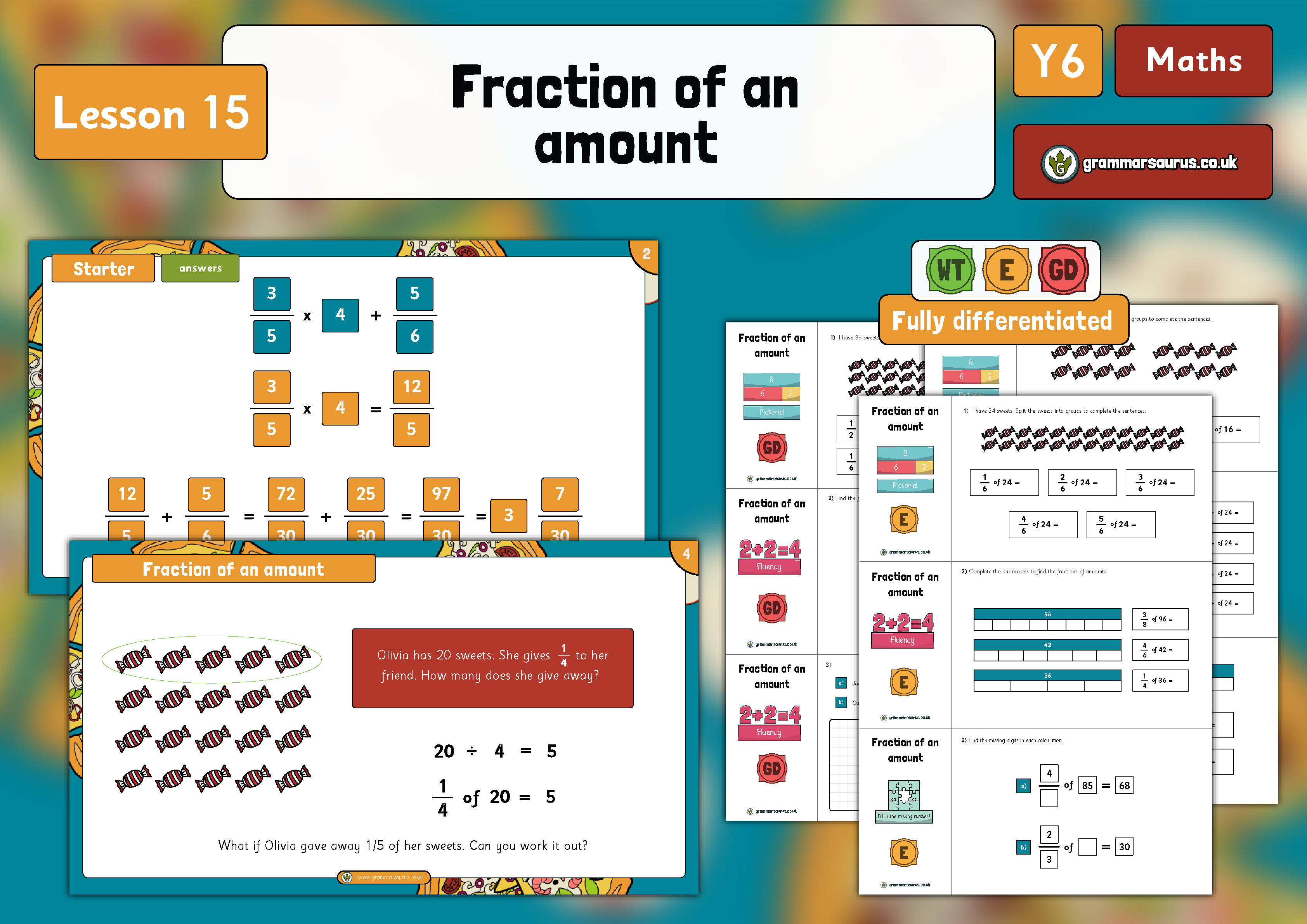 Year 6 Fractions – Fraction of an amount – Lesson 15 - Grammarsaurus