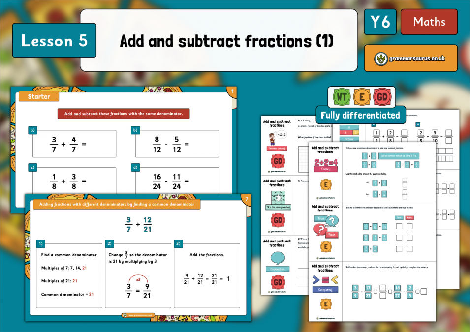 Year 6 Fractions - Add and subtract fractions (1) - Lesson 5 ...