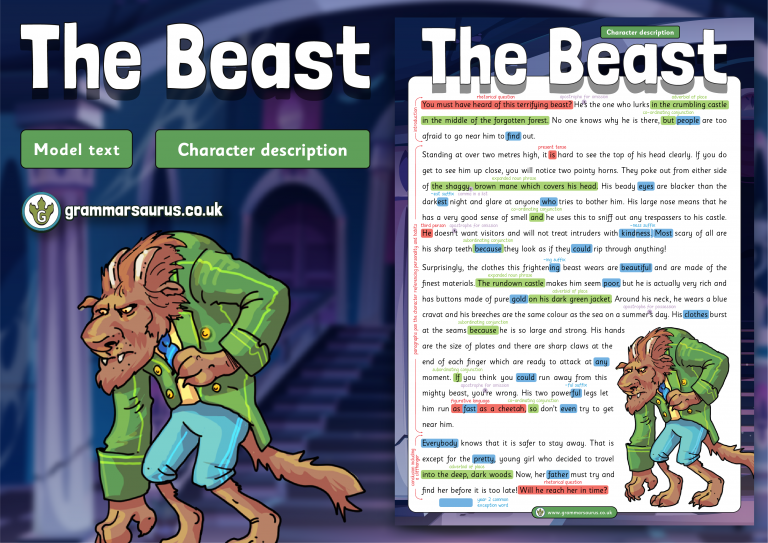 Year 2 Model Text - Character description - The Beast - Grammarsaurus