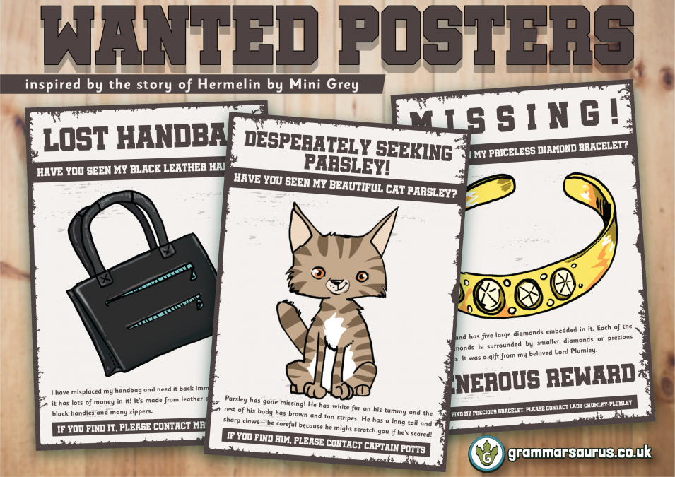 Year 2 - Wanted posters – Lost things from Hermelin - Grammarsaurus