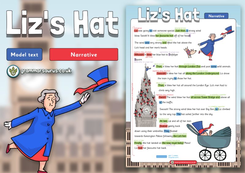 Year 1 Model Text - Narrative - Liz's Hat - Grammarsaurus