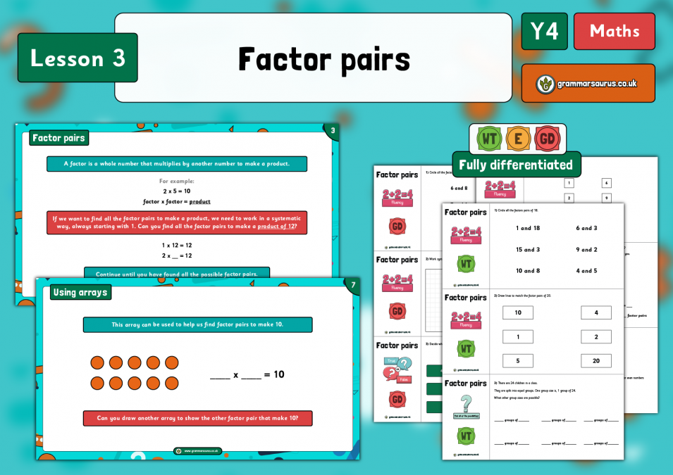 Year 4 - Multiplication and Division Part 2 - Factor Pairs - Lesson 3 ...