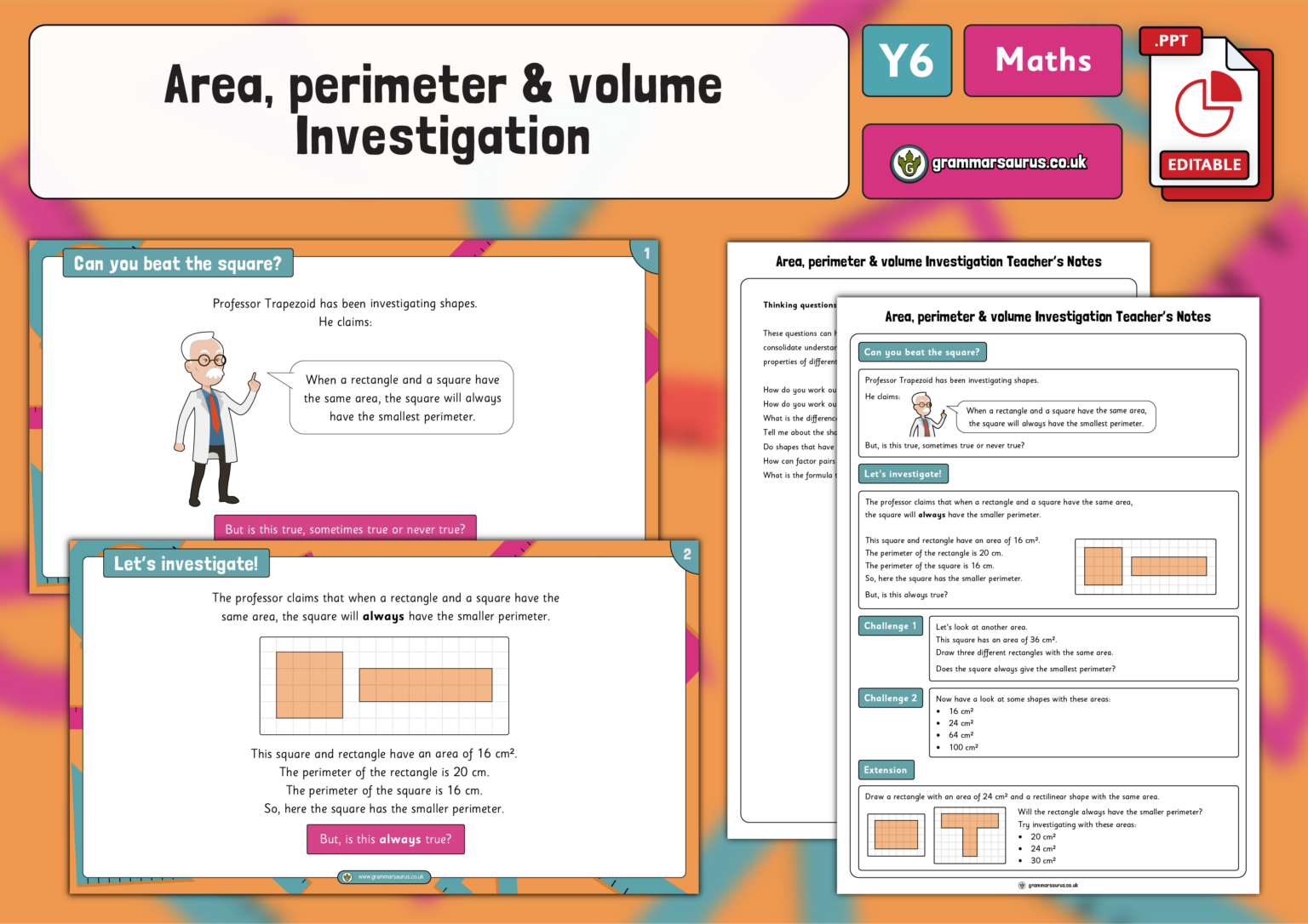 Year 6 Area, Perimeter and Volume - Investigation - Grammarsaurus