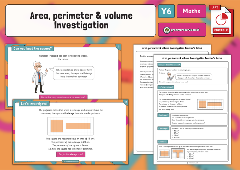 Year 6 Area, Perimeter and Volume - Investigation - Grammarsaurus