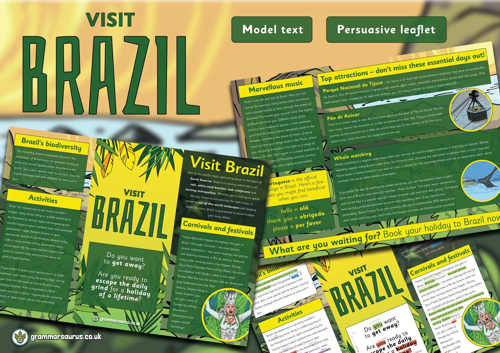 Year 6 Model Text - Persuasive leaflet - Visit Brazil - Grammarsaurus