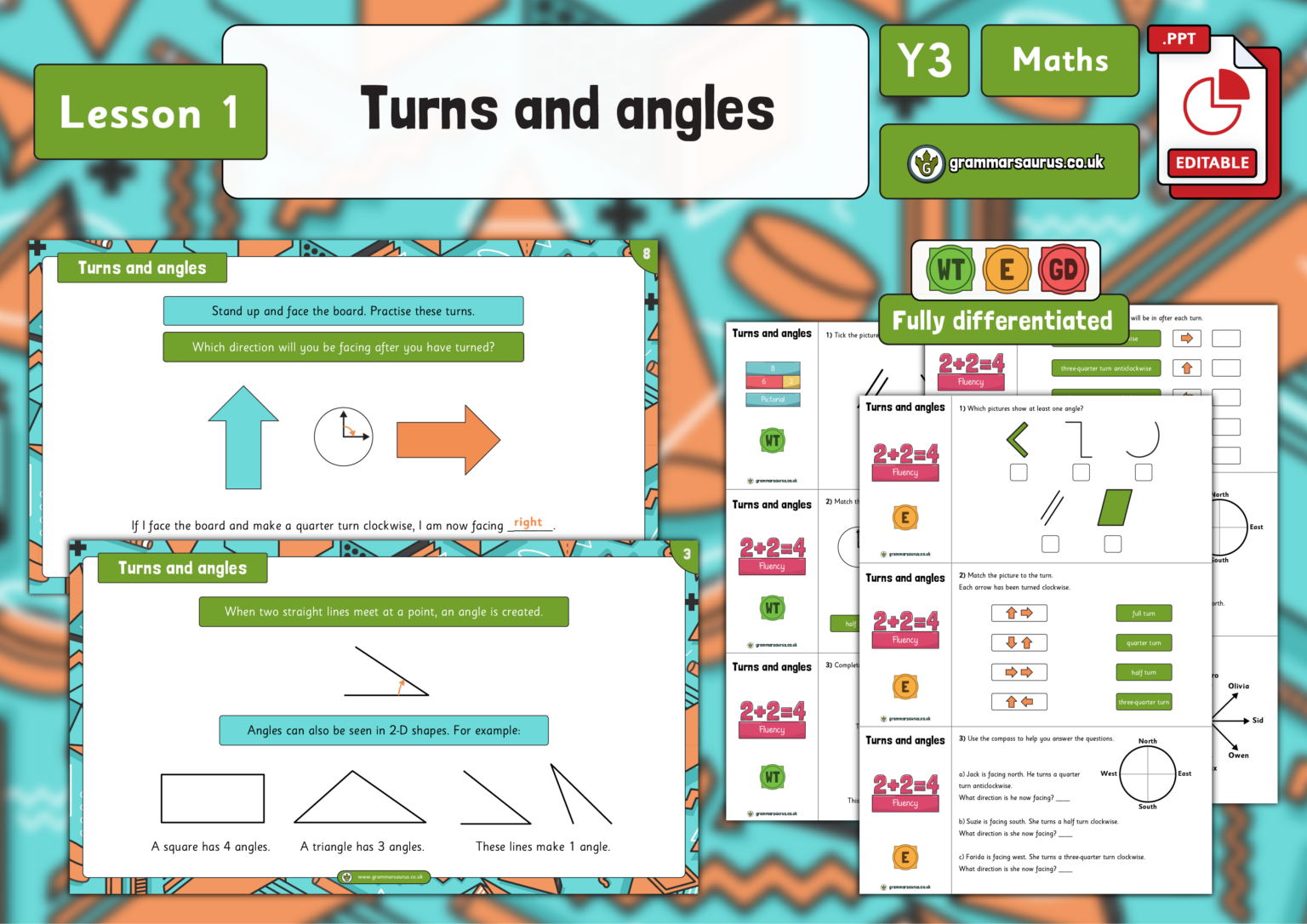 Year 3 Shape – Turns and angles – Lesson 1 - Grammarsaurus