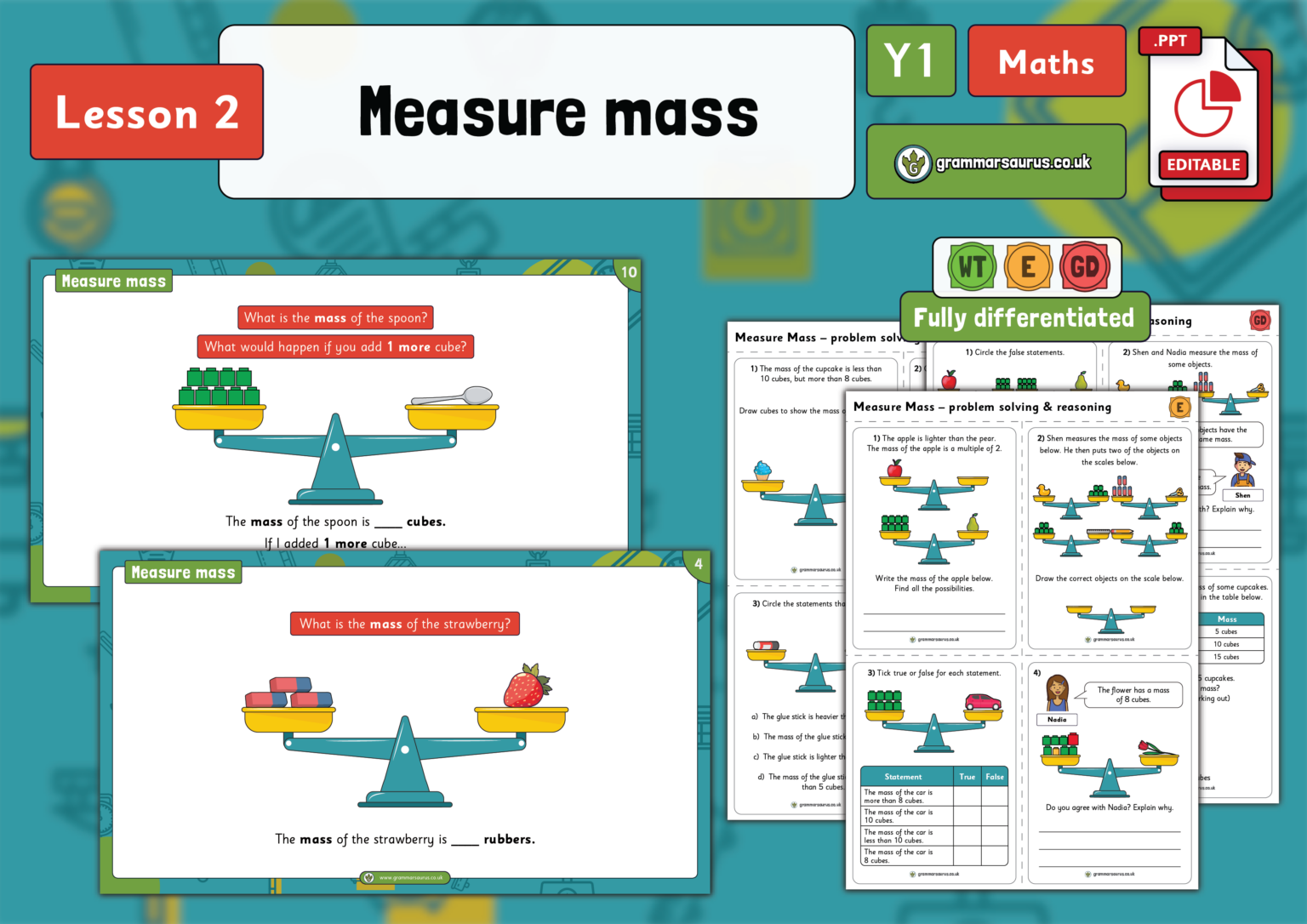 Year 1 Mass and Volume - Measure mass - Lesson 2 - Grammarsaurus
