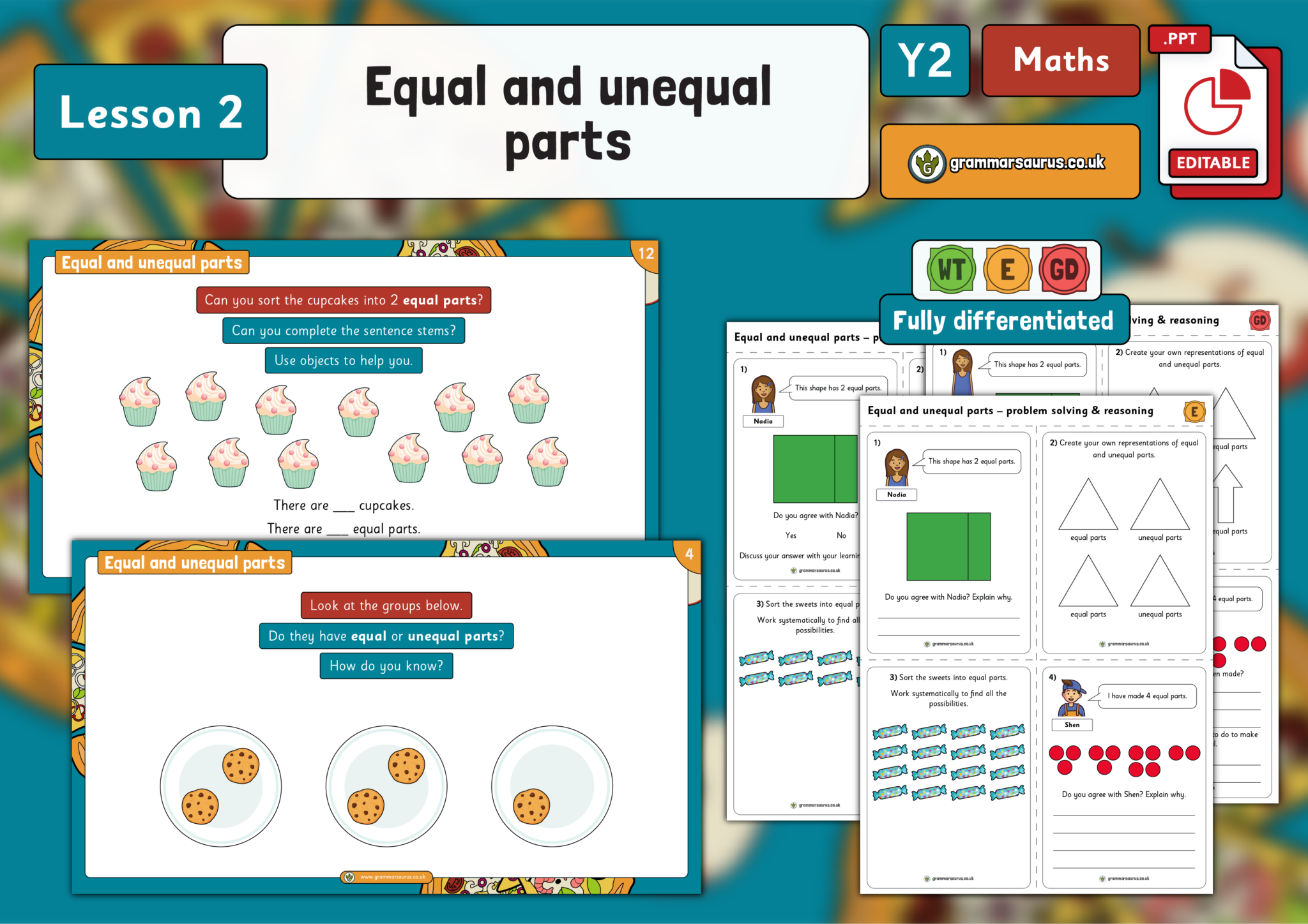 Year 2 Fractions – Equal and unequal parts – Lesson 2 - Grammarsaurus