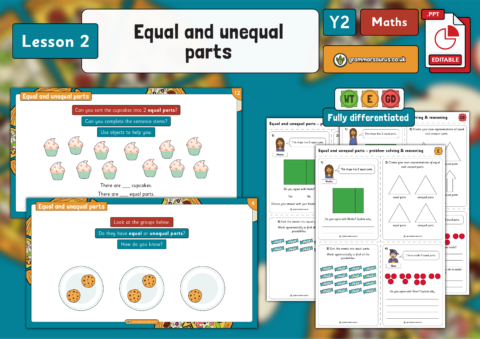 Year 2 Fractions – Equal and unequal parts – Lesson 2 - Grammarsaurus