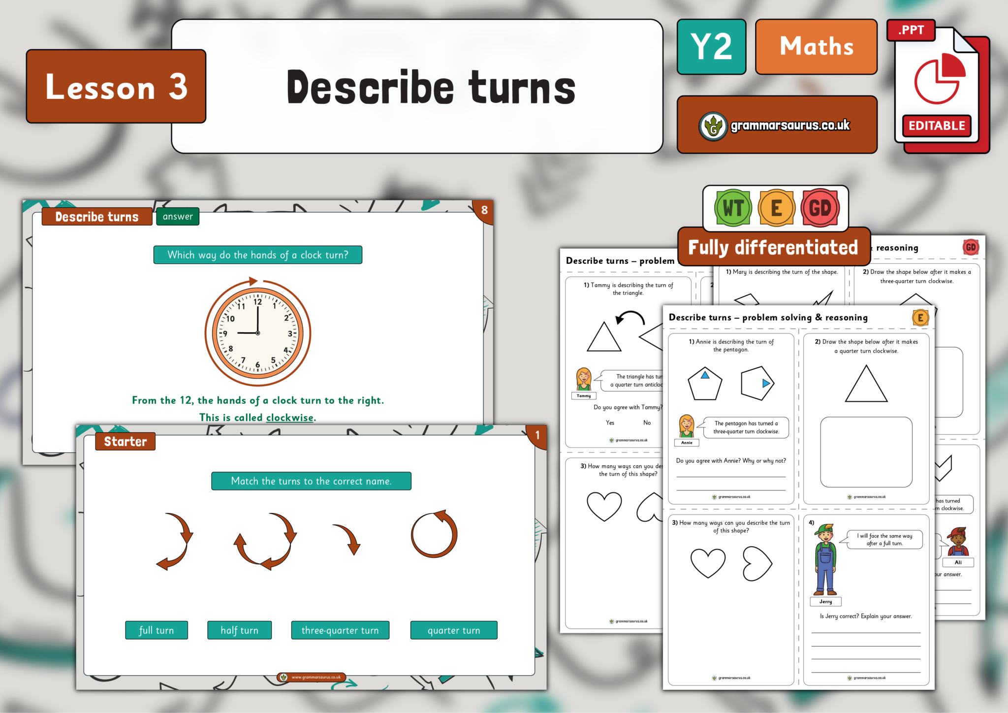 Year 2 Position and Direction - Describe turns - Lesson 3 - Grammarsaurus