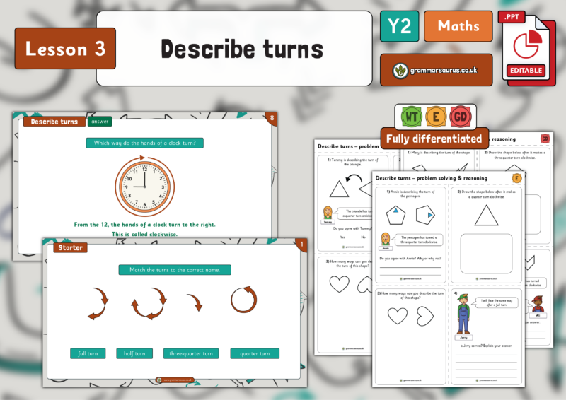 Year 2 Position and Direction - Describe turns - Lesson 3 - Grammarsaurus