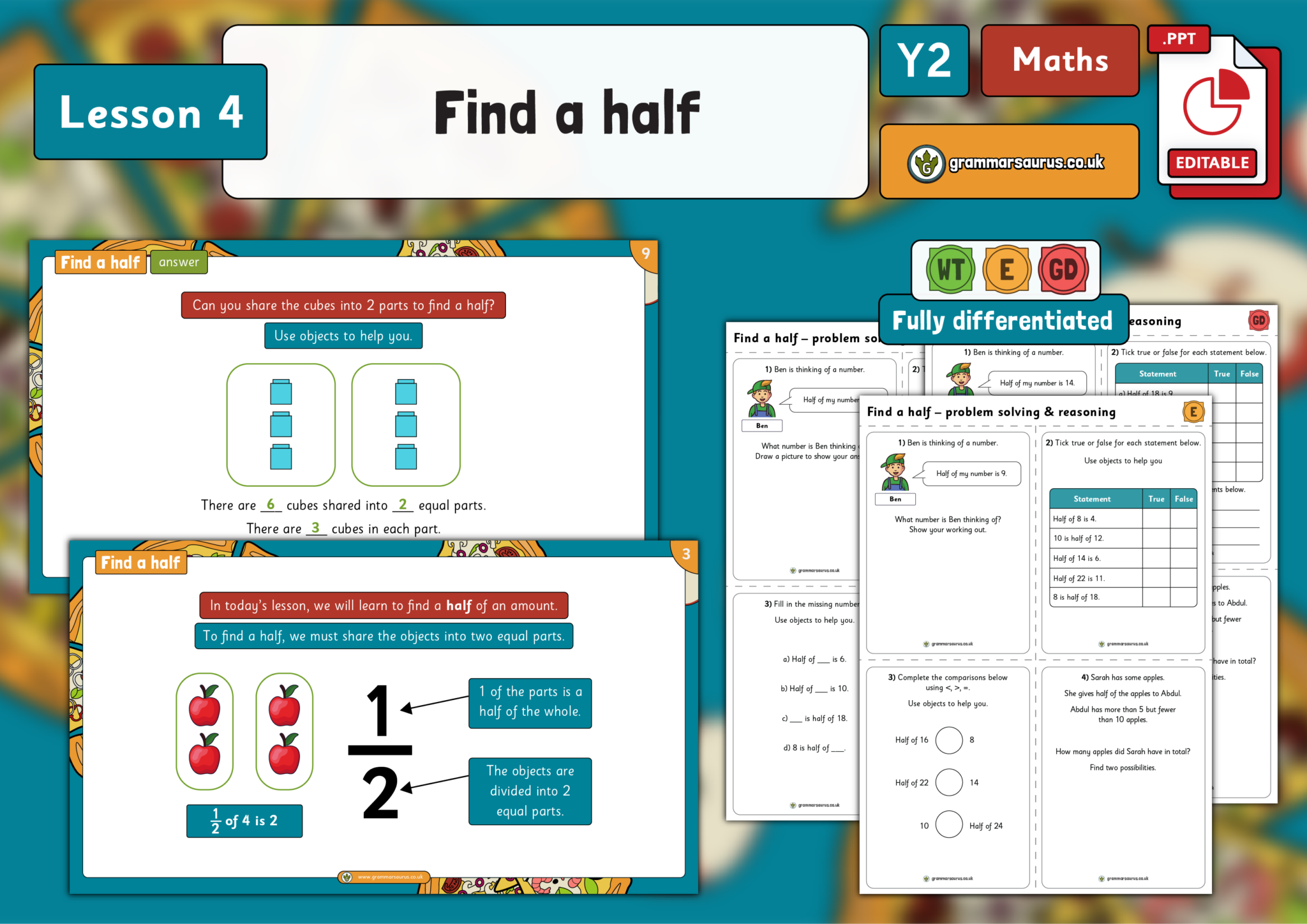 Year 2 Fractions –Find a half – Lesson 4 - Grammarsaurus