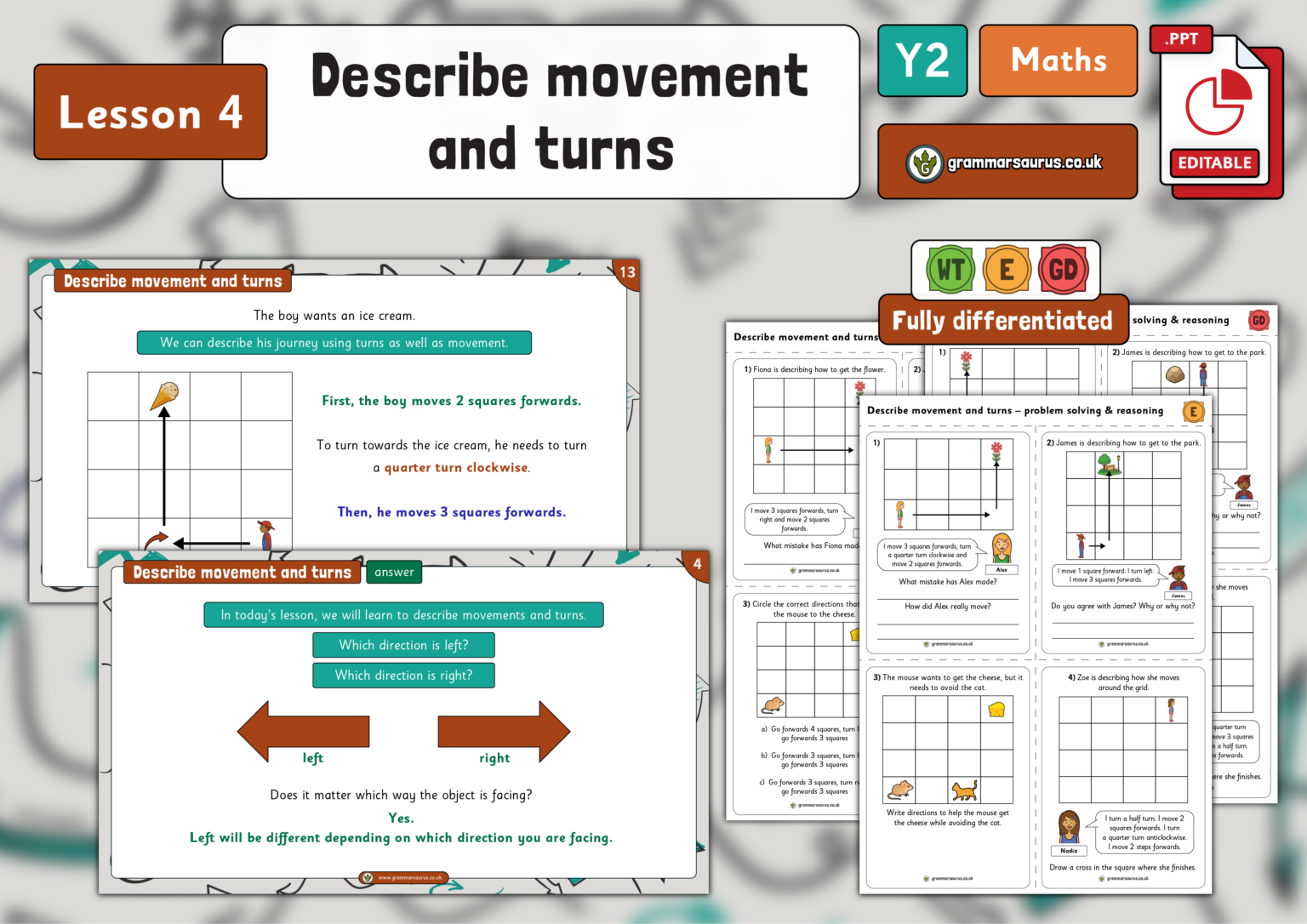 Year 2 Position and Direction - Describe movement and turns - Lesson 4 ...