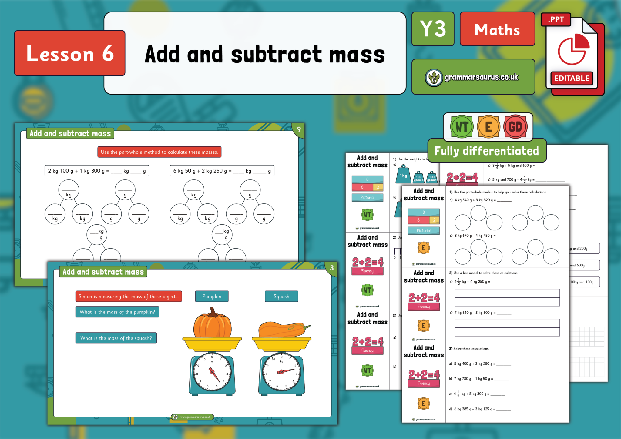 Year 3 Mass and Capacity -Add and subtract mass - Lesson 6 - Grammarsaurus