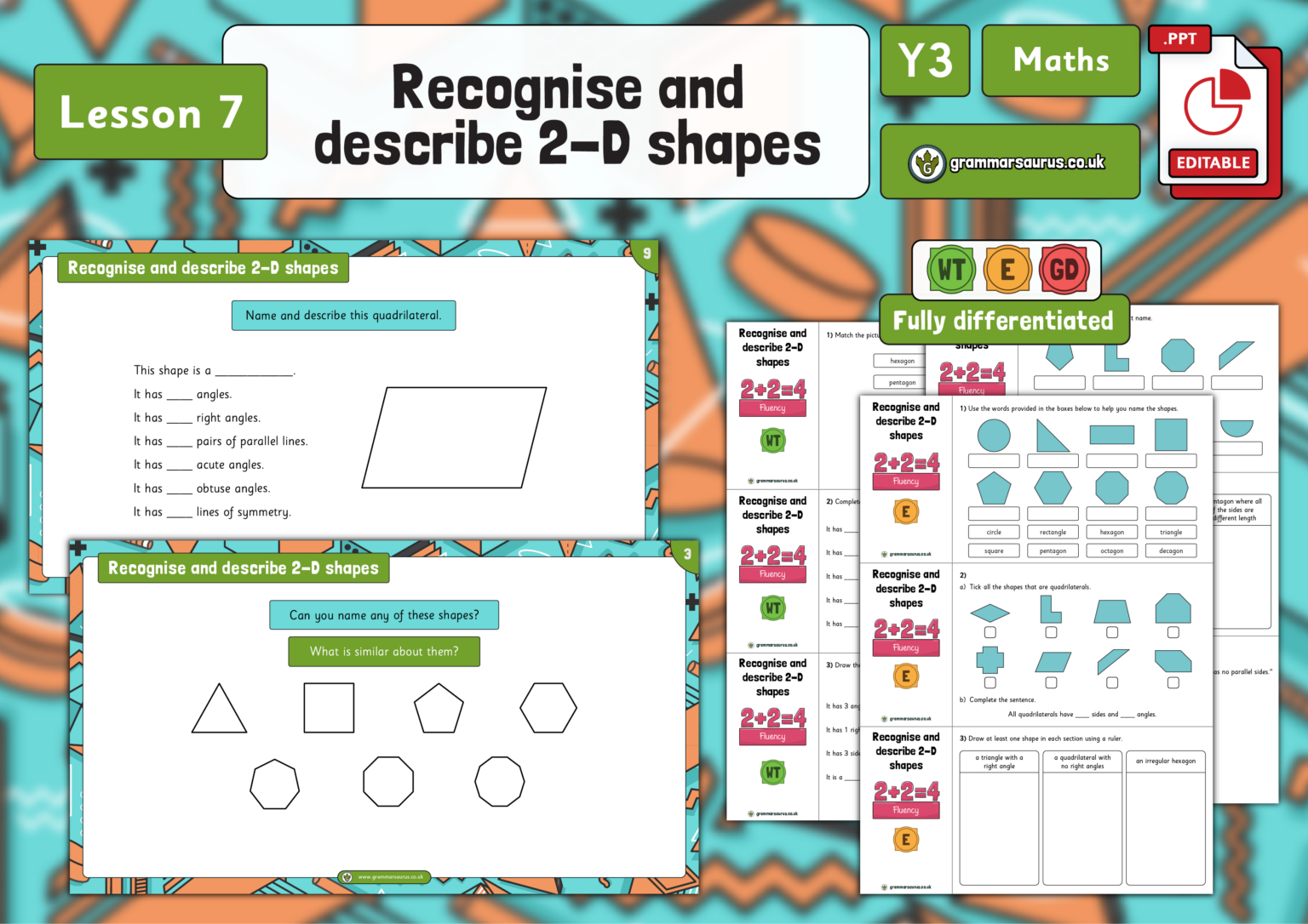 Year 3 Shape - Recognise and describe 2-D shapes - Lesson 7 - Grammarsaurus