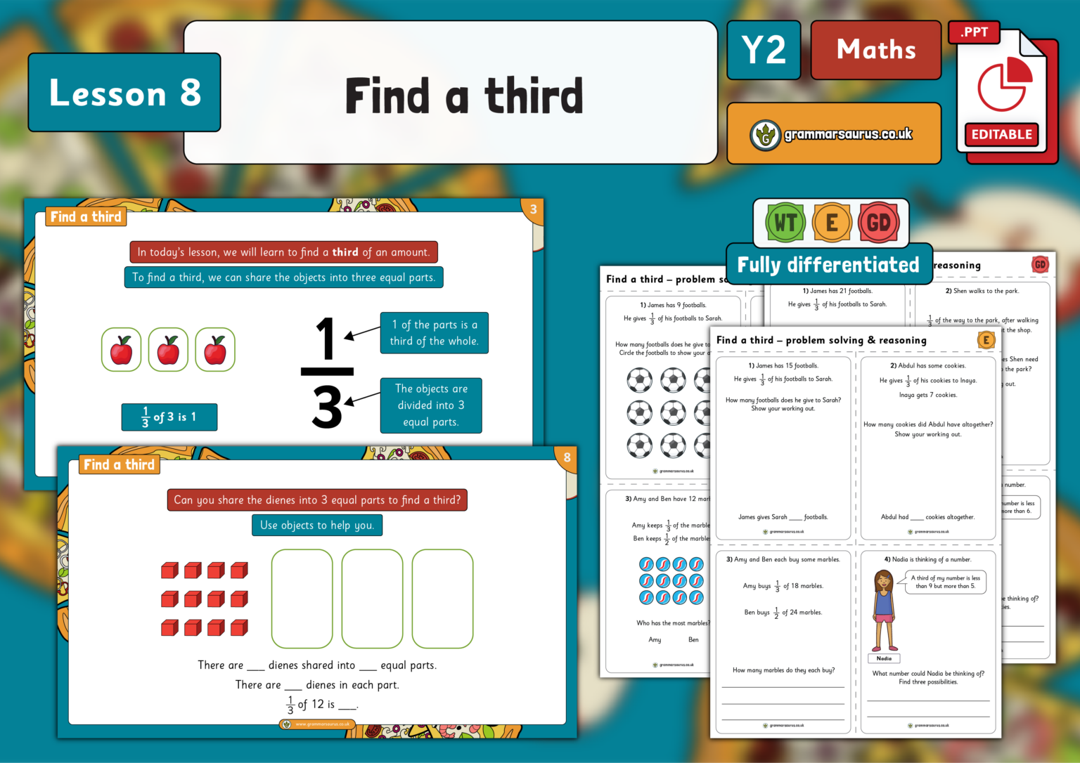 Year 2 Fractions – Find a third – Lesson 8 - Grammarsaurus