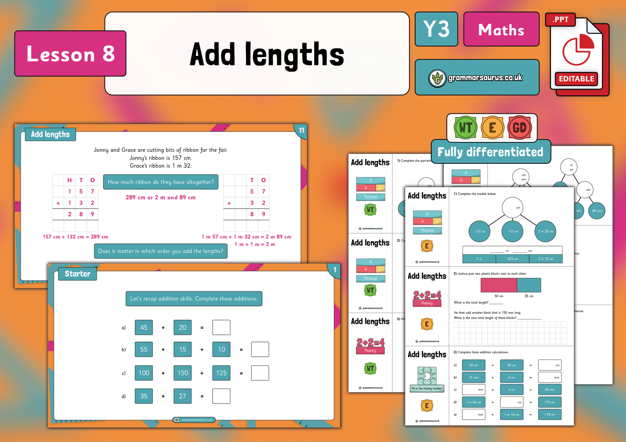 Year 3 Length and Perimeter - Add lengths - Lesson 8 - Grammarsaurus
