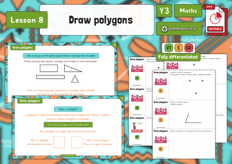 Year 3 Shape – Draw polygons - Lesson 8 - Grammarsaurus
