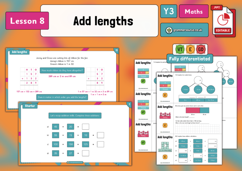Year 3 Length and Perimeter - Add lengths - Lesson 8 - Grammarsaurus