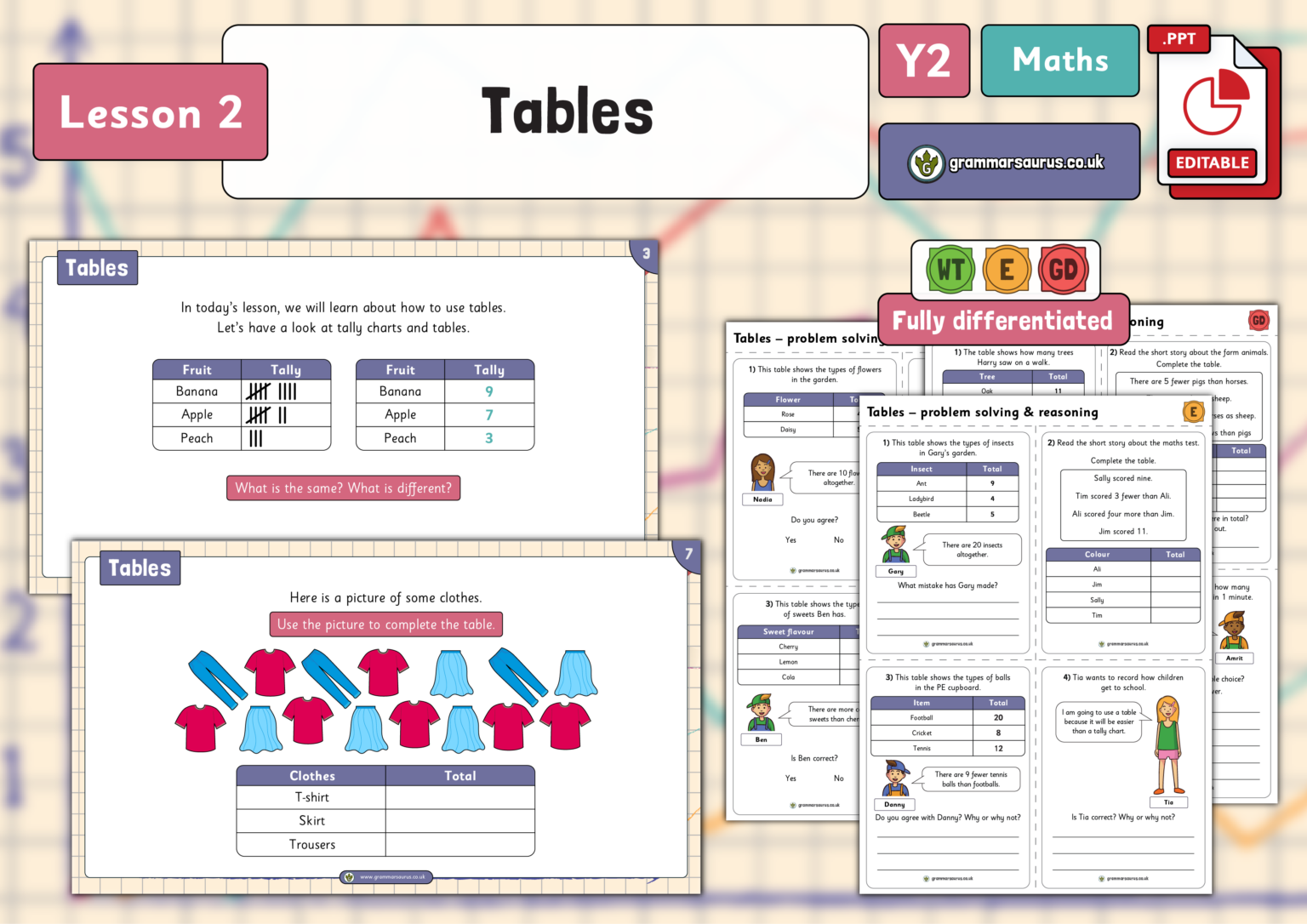Year 2 Statistics - Tables - Lesson 2 - Grammarsaurus