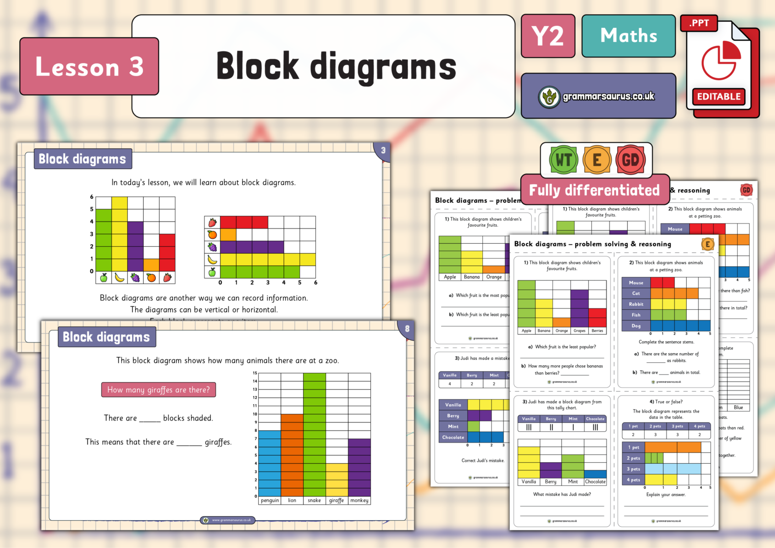 Year 2 Statistics - Block diagrams - Lesson 3 - Grammarsaurus