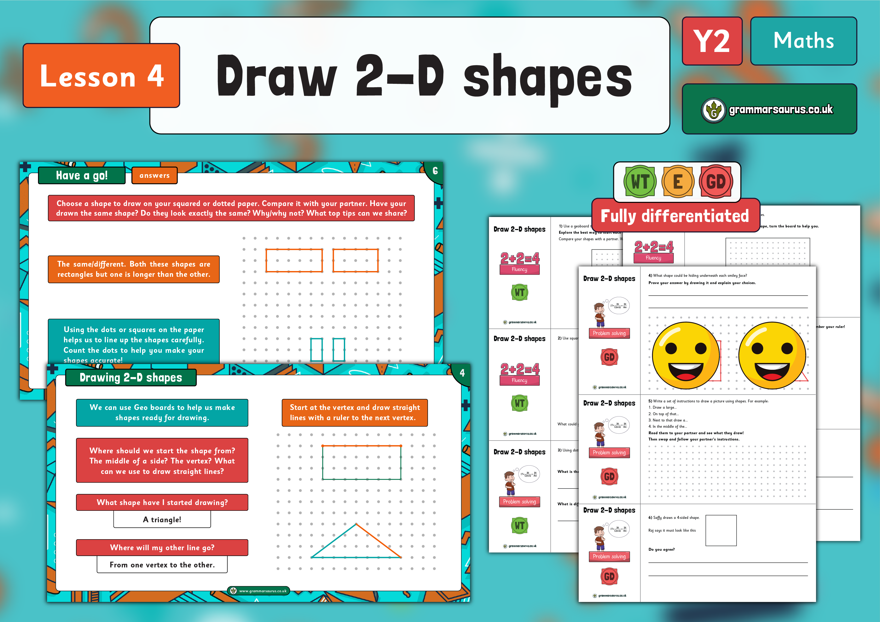 Year 2 Properties of Shape - Draw 2-D Shapes - Lesson 4 - Grammarsaurus